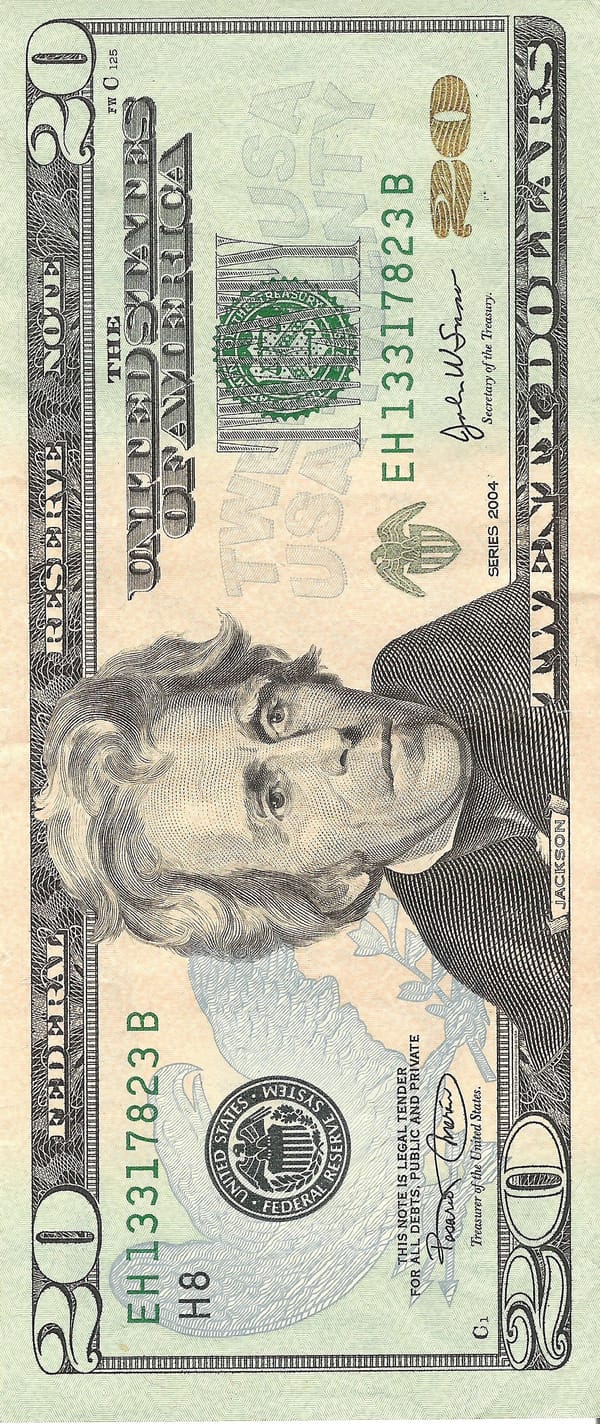 Фото: Jackson, 20, dollars, note, united, reserve, states, america, federal